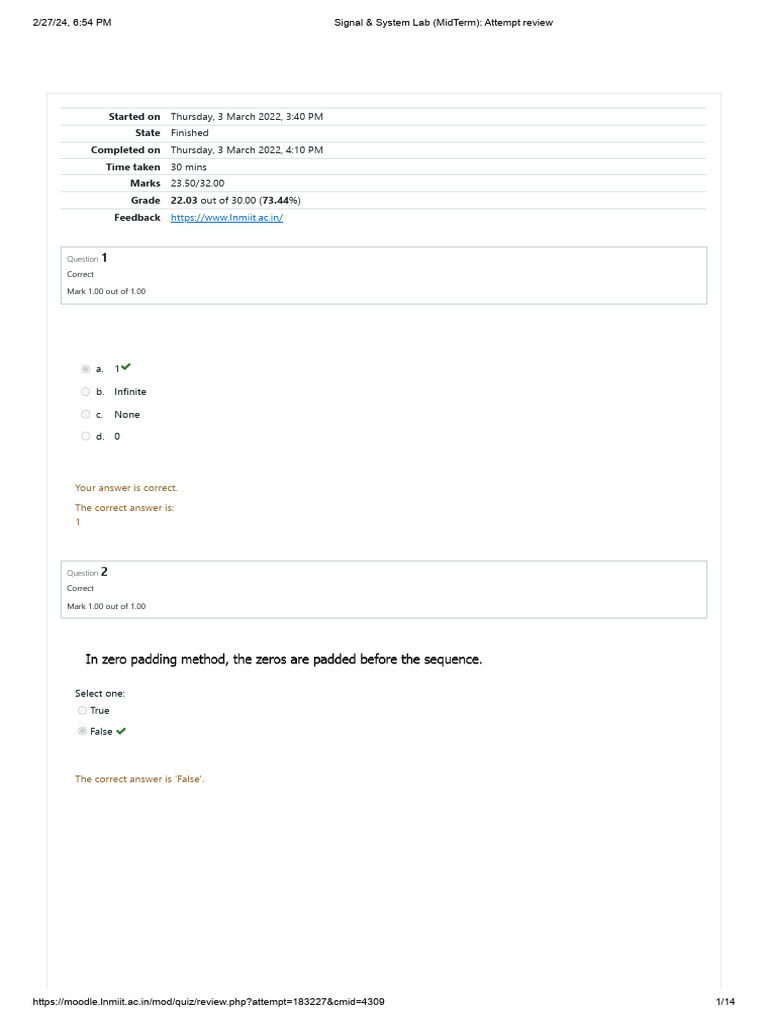 Signal & System Lab (MidTerm) - Attempt Review | PDF | Applied Mathematics | Algorithms