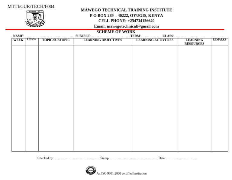 Mawego Technical Training Scheme | PDF