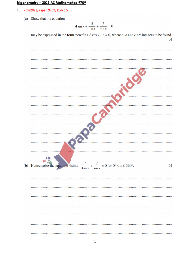 2023 Trigonometry As Math 9709 | PDF