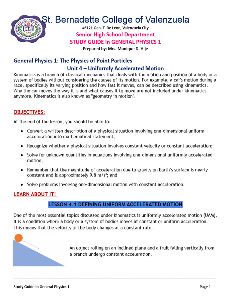 Unit 4 - Uniformly Accelerated Motion | PDF | Velocity | Acceleration