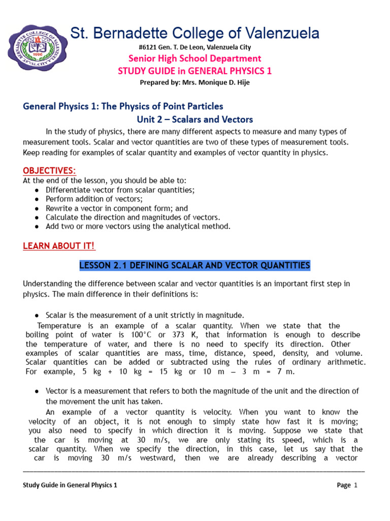 Scalars vs. Vectors in Physics Guide | PDF | Euclidean Vector | Quantity