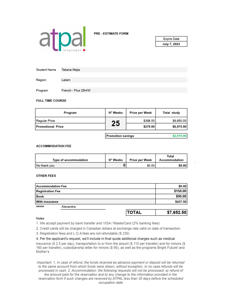 CRM Leads - Alexandra - PRE-ESTIMATE FORM | PDF | Fee | Credit Card