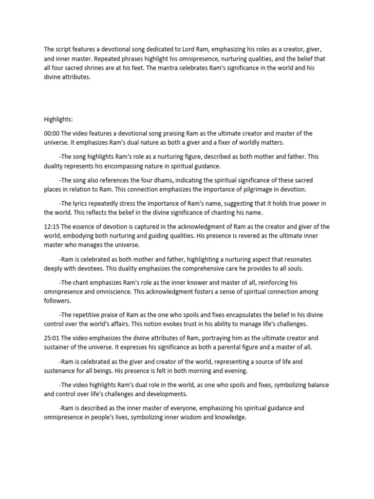 The Script Features A Devotional Song Dedicated To Lord Ram | PDF | Spirituality | Self