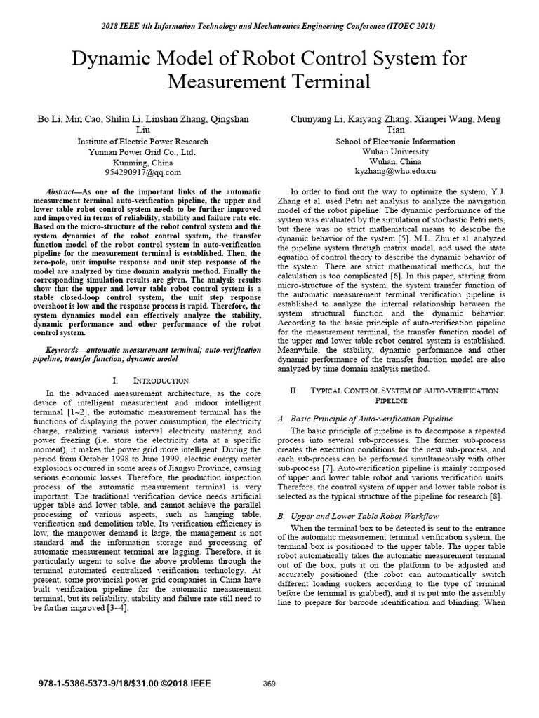 Dynamic Model of Robot Control System For Measurement Terminal | PDF ...