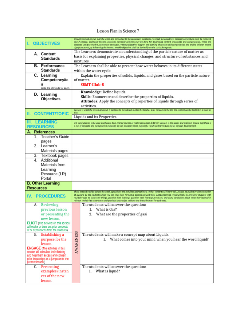 Lesson Plan in Science 8 ORMOC DIV 2022 | PDF | Learning | Liquids