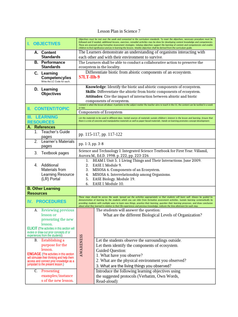 Lesson Plan in Science 7 ORMOC DIV ABIOTIC | PDF | Ecosystem | Learning