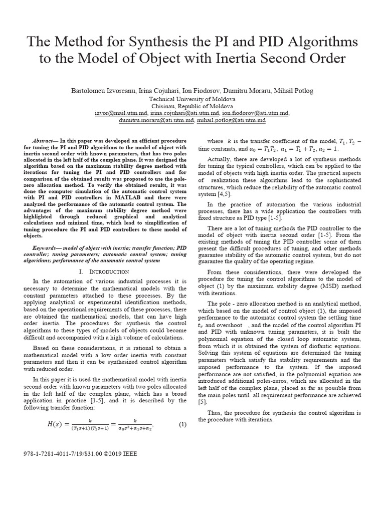 PI & PID Algorithm Synthesis Method | PDF | Control Theory | Equations