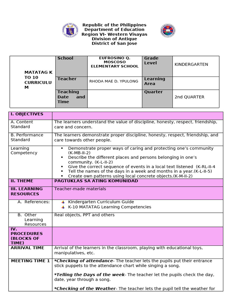 Kinder-Matatag-Lesson-Plan-WITH INDICATORS AND ANNOTATIONS | PDF ...