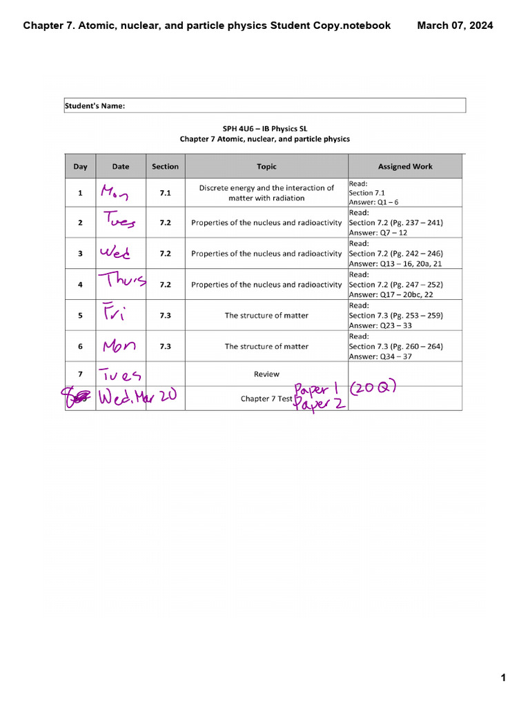 Chapter 7 Note (Finished) | PDF | Physics | Atomic Physics