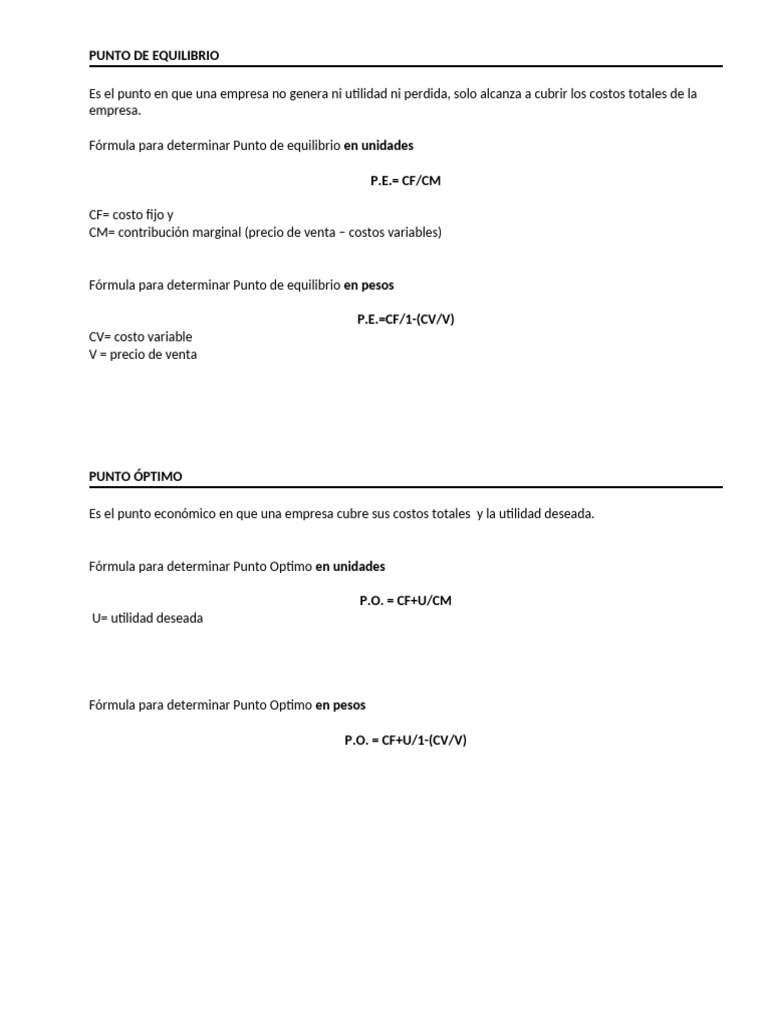 Punto de Equilibrio y Optimo | PDF