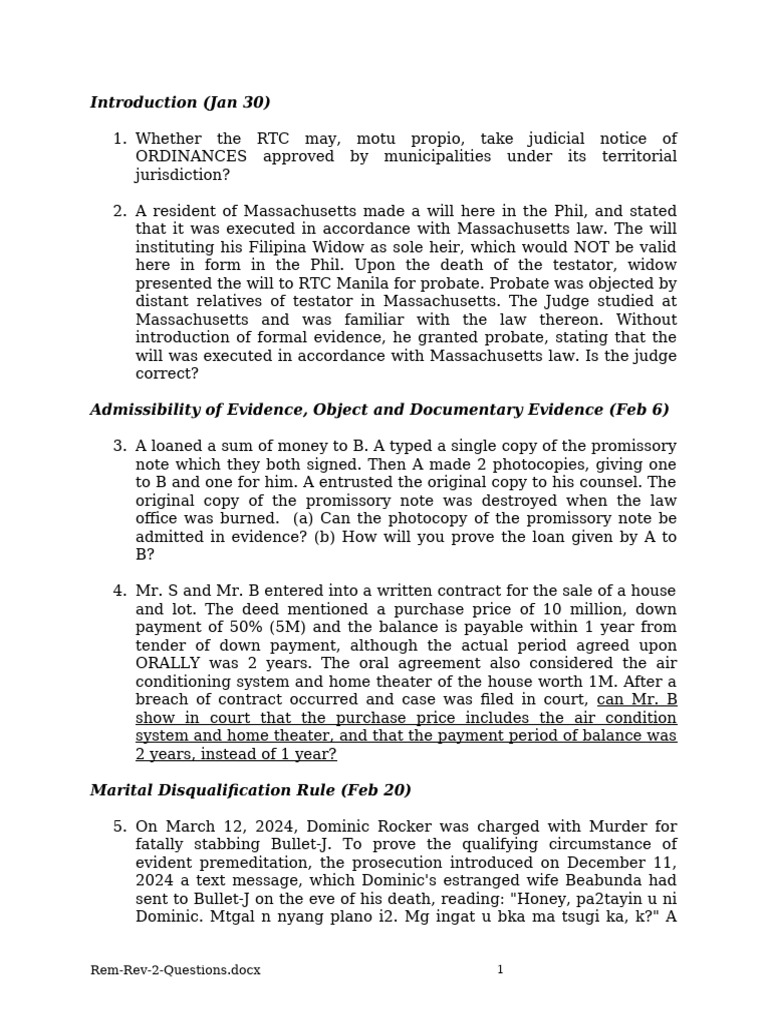 Rem-Rev-2-Questions | PDF | Probate | Will And Testament