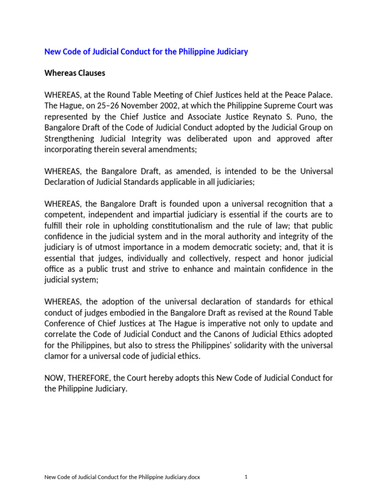 New Judicial Conduct Code for Philippines | PDF | Judiciaries | Judge