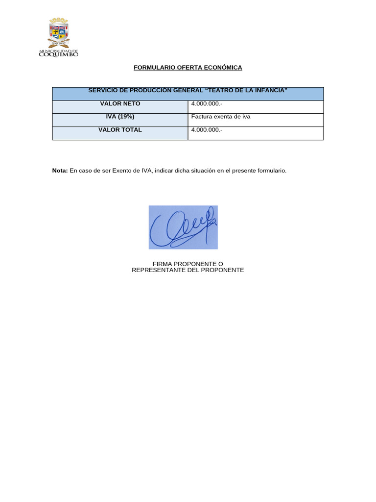 FORMULARIO OFERTA ECONÃ MICA Fir 2024 | PDF