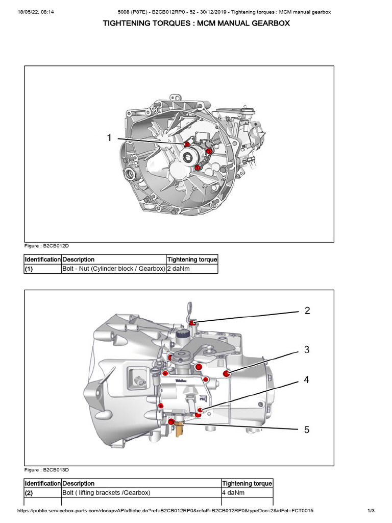 5008 (P87E) - B2CB012RP0!52!30!12!2019 - Tightening Torques - MCM ...