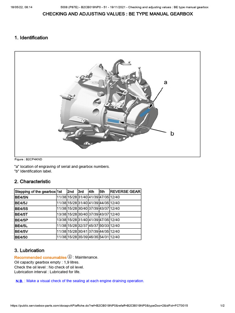 5008 (P87E) - B2CB019NP0!51!19!11!2021 - Checking and Adjusting Values - BE Type Manual Gearbox ...
