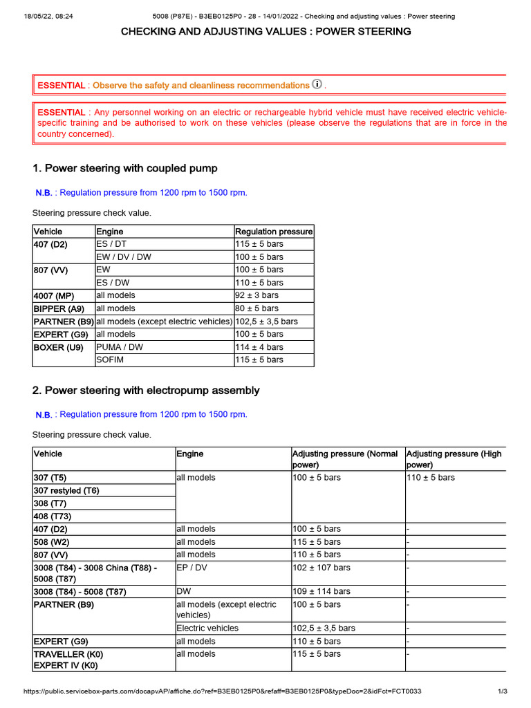 5008 (P87E) - B3EB0125P0!28!14!01!2022 - Checking and Adjusting Values - Power Steering | PDF ...