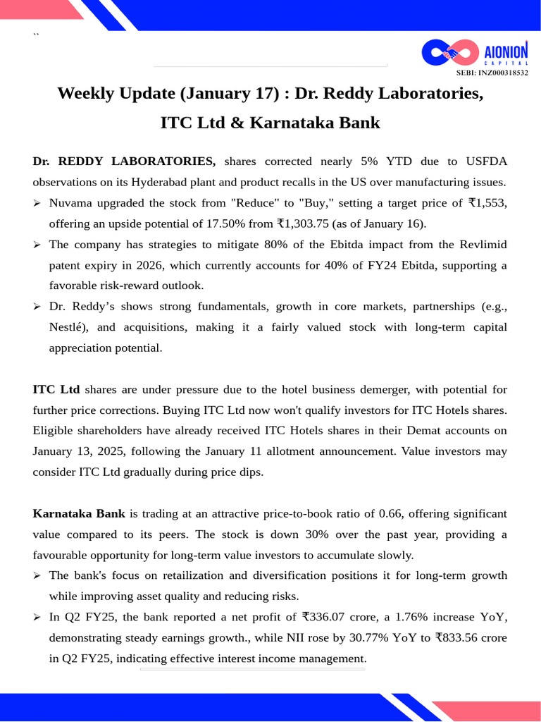 54.reddy ITC KTK Bank Jan 17 Final | PDF | Stocks | Value Investing