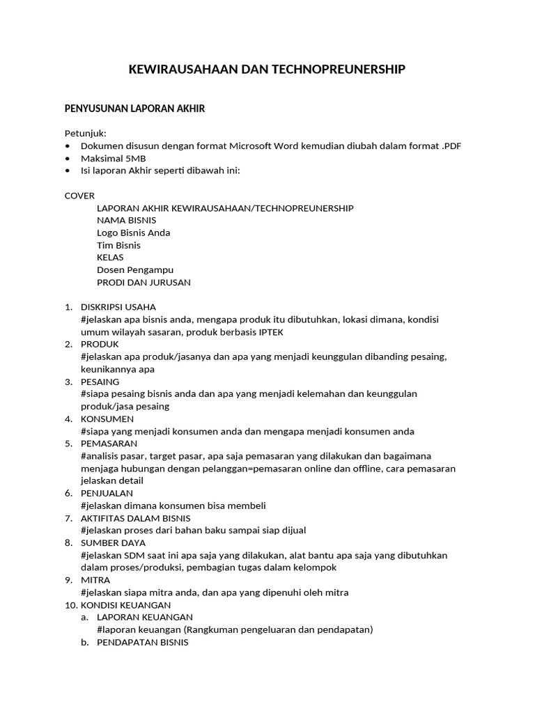 Format Laporan Akhir KWU - Tech | PDF