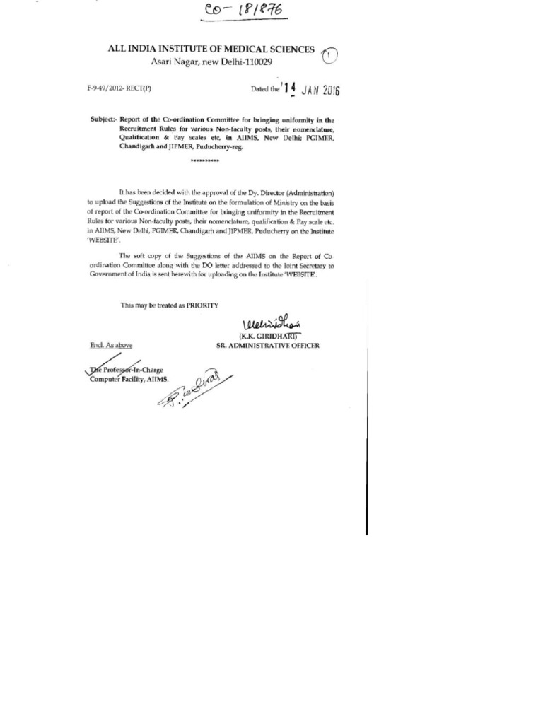 AIIMS Recruitment Rules Report | PDF