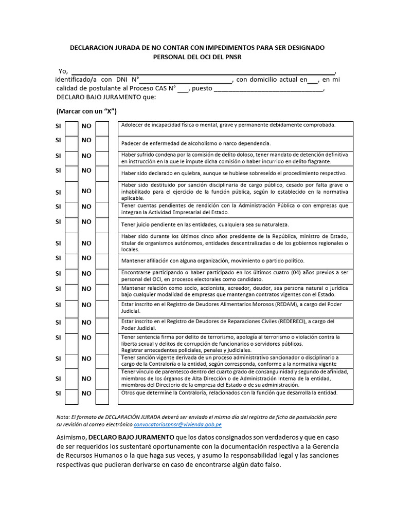 2024112610044declaracion Jurada de No Contar Con Impedimentos para Ser Designado Personal Oci ...