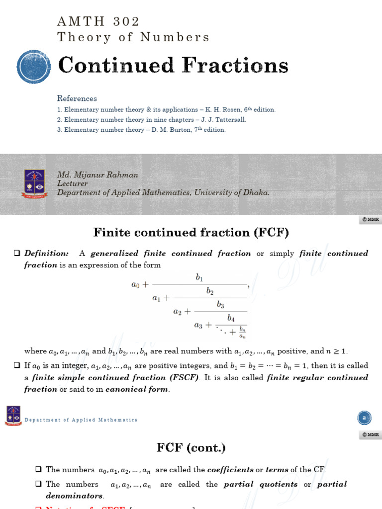 Finite and Infinite Continued Fractions | PDF | Numbers | Complex Analysis