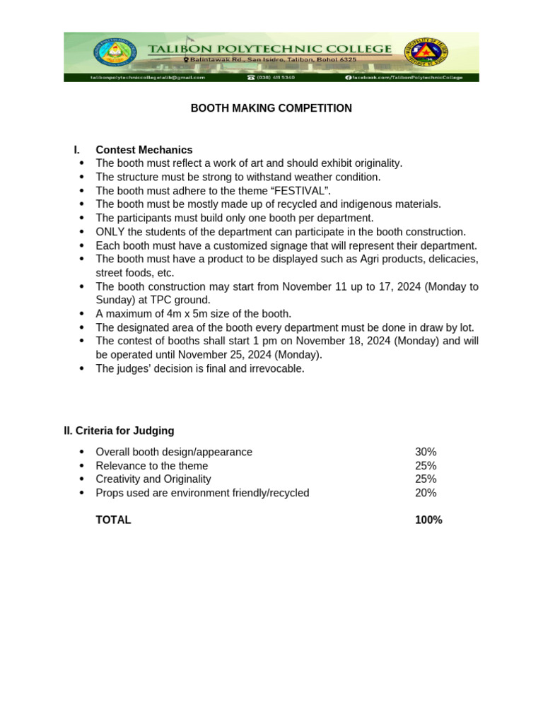Booth Making Contest Guidelines | PDF