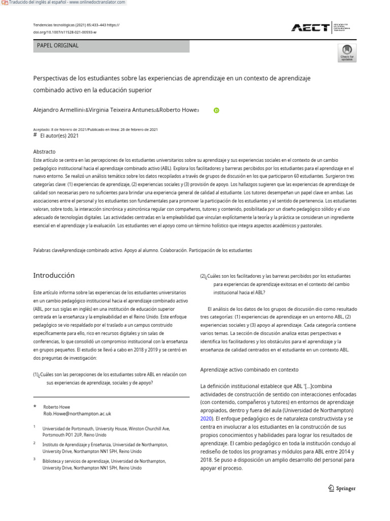 Perspectivas Estudiantiles en ABL | PDF | Aprendizaje | Enseñando