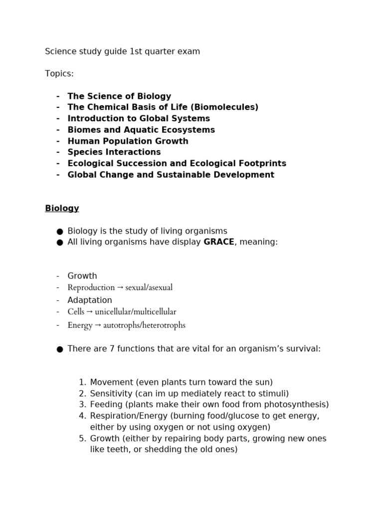 Science Study Guide 1st Quarter Exam | PDF | Carbohydrates | Dna