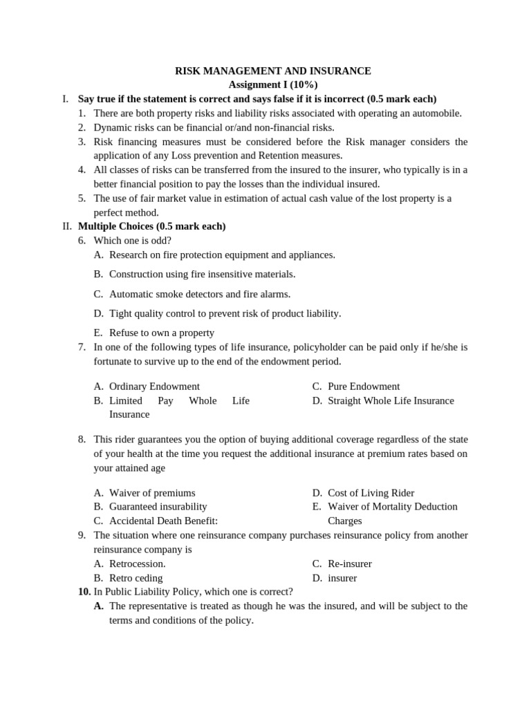 Risk Management and Insurance Assignment | PDF | Cost Of Living | Insurance