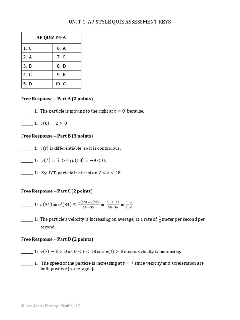 Unit 4 AP STYLE QUIZ KEYS | PDF | Physics | Mechanics