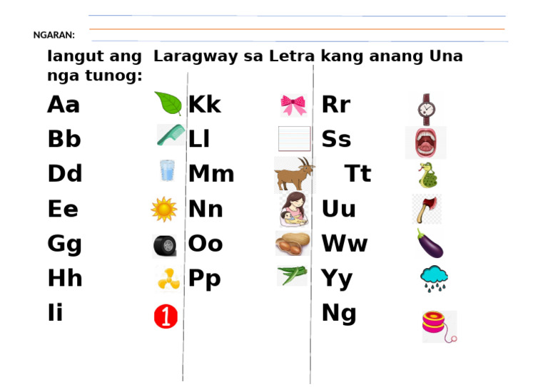 Iangut Ang Laragway Sa Letra Kang Anang Una Nga Tunog | PDF