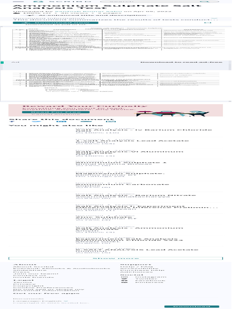 Ammonium Sulphate Salt Analysis Test PDF Salt (Chemistry) Precipitation ...