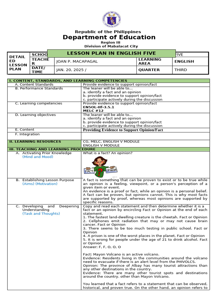 ENGLISH - Q3 - DLP - WEEK 7 - DAY 1 To 5 - JAN 20 - 24, 2025 | PDF | Thought | Learning