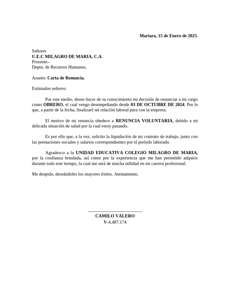 Carta de Renuncia | PDF