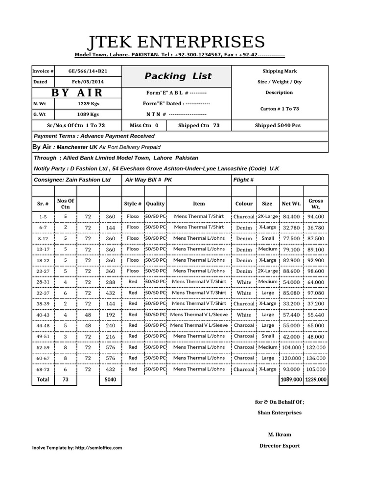 Export Packing List Template Excel | PDF