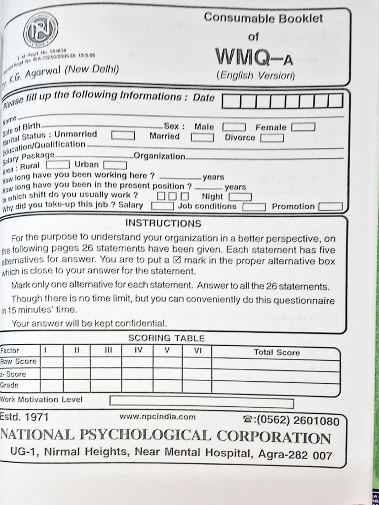 Work Motivation Scale | PDF