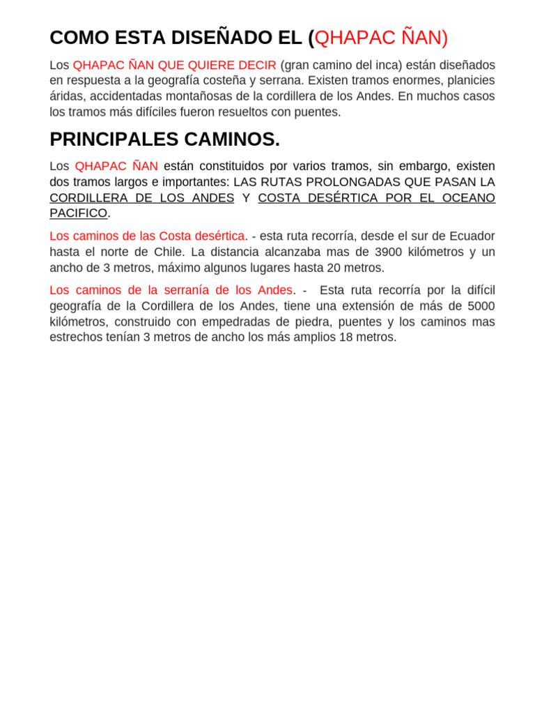 Diseño del Qhapaq Ñan: Rutas Incaicas | PDF
