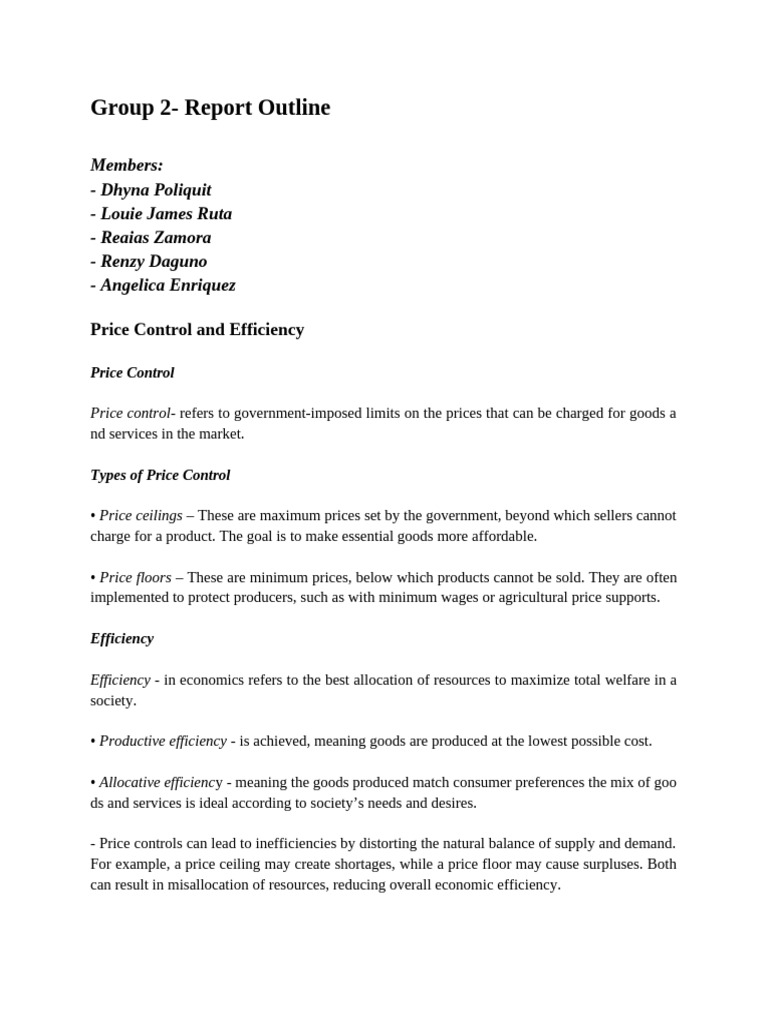 Group-2-Report-Outline | PDF | Economic Surplus | Price Controls