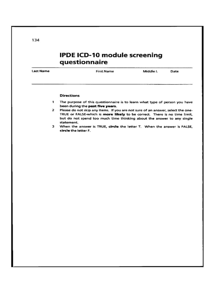 IPDE Screening Questions | PDF | Personality Disorder | Human Development