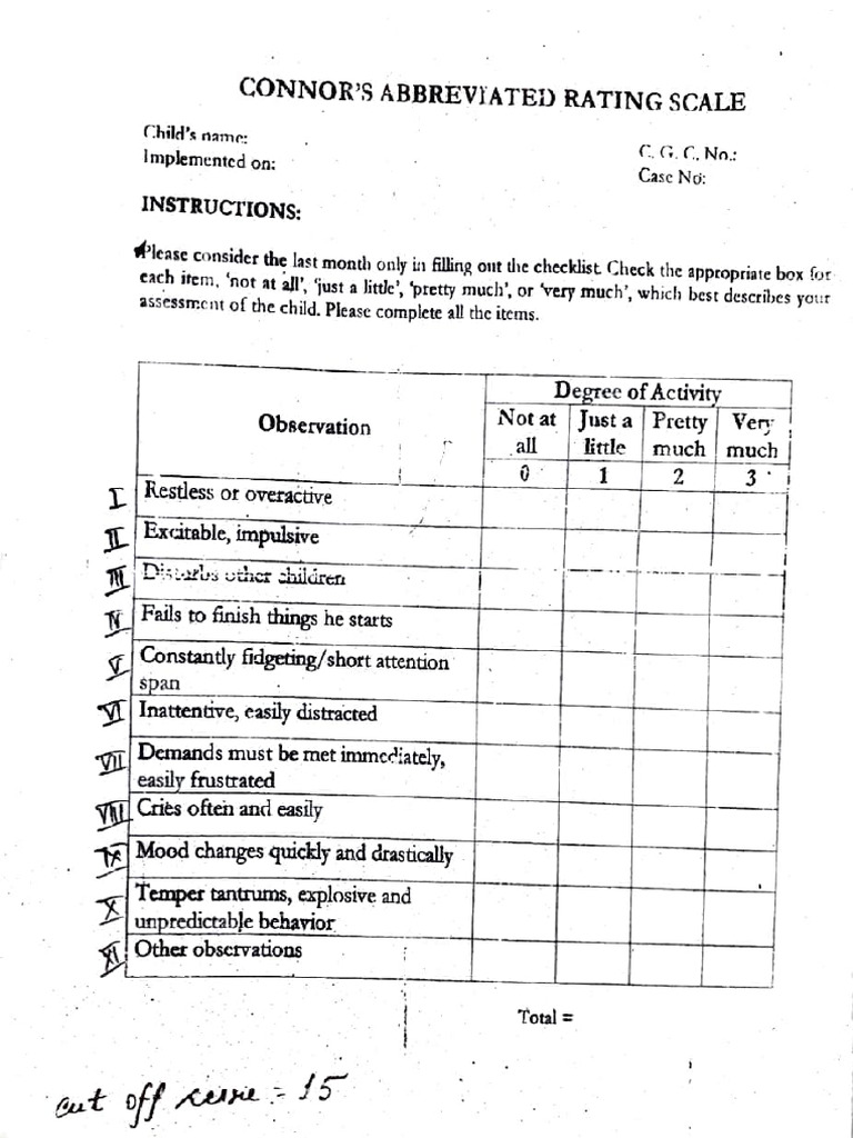 Connor's Child Behavior Checklist | PDF