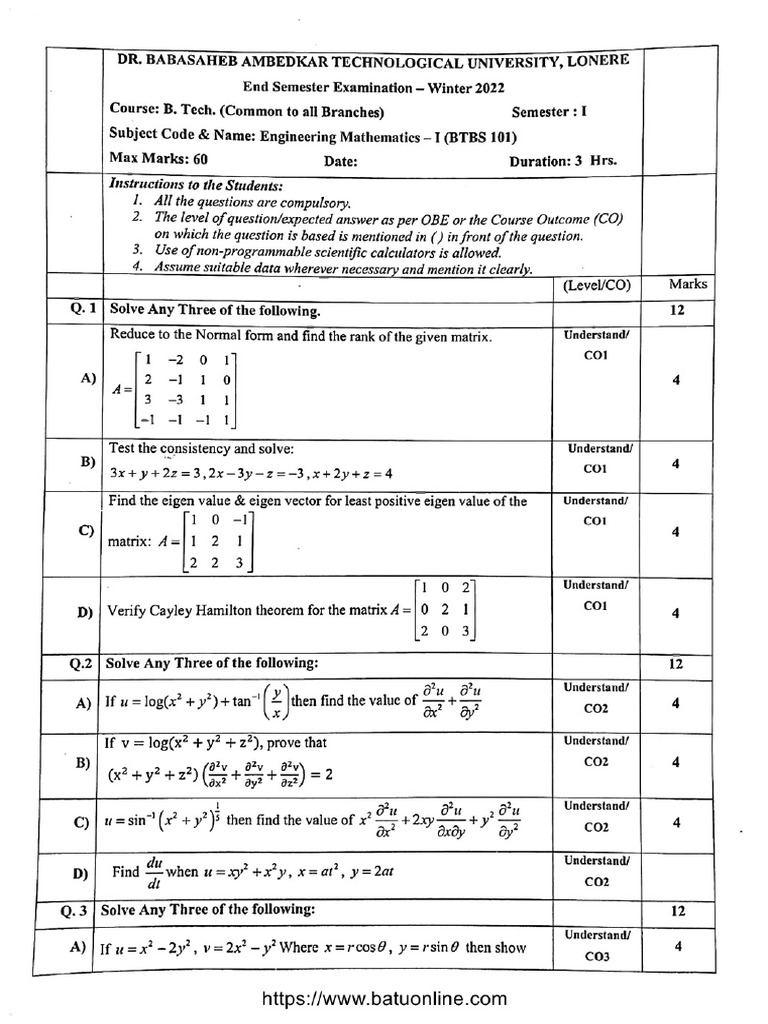 btech-1-year-engineering-mathematics-1-btbs-101-winter-2022 (2) | PDF