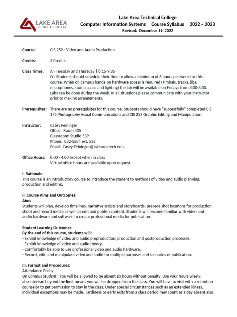 01b Cis 252 Syllabus r2023 | PDF | Academic Dishonesty