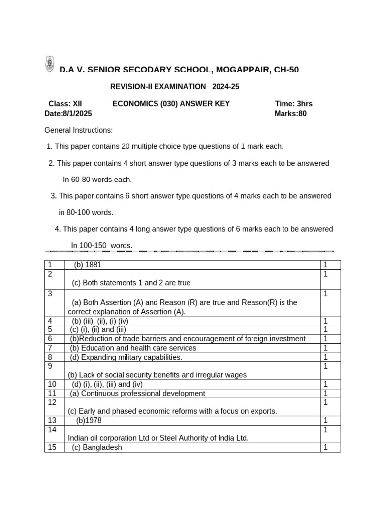 Revision 2 Answer Key Economics | PDF | Globalization | Employment