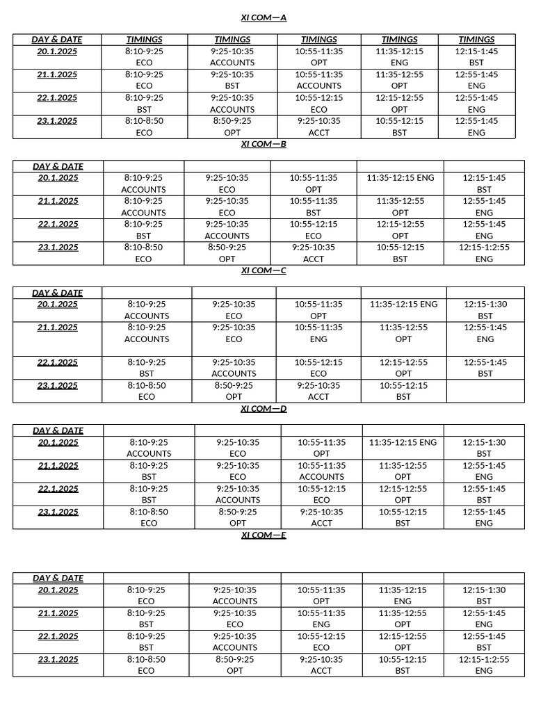 Revision Time Table Grade 11 Com | PDF