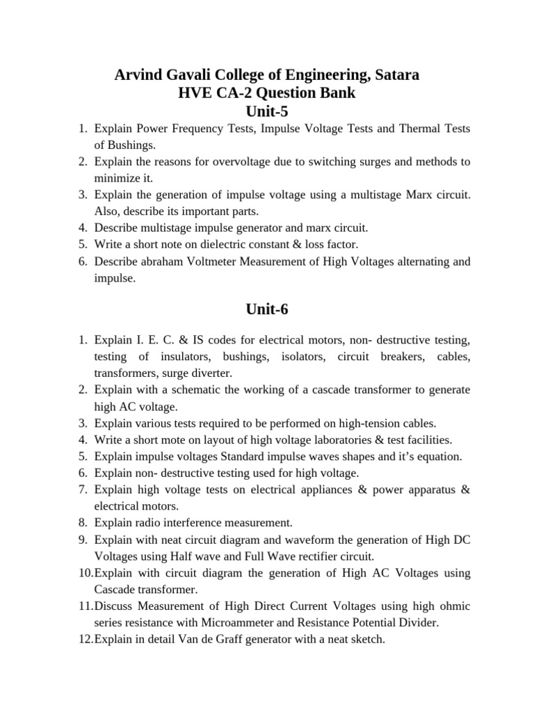 HVE - CA-2 Question Bank 2024-25 | PDF