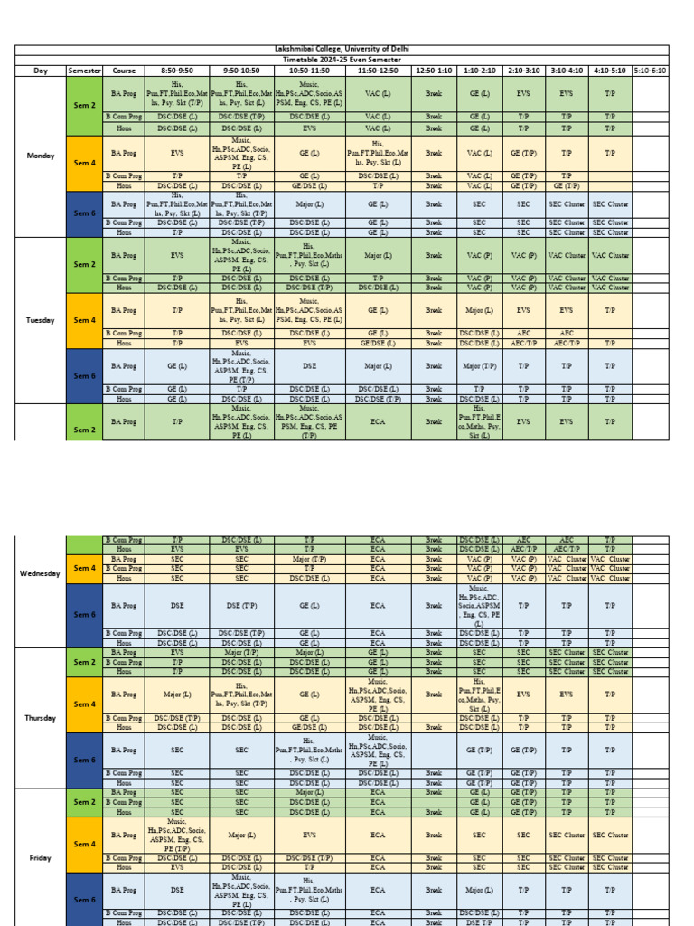 Timetable Even Semester 2025 | PDF