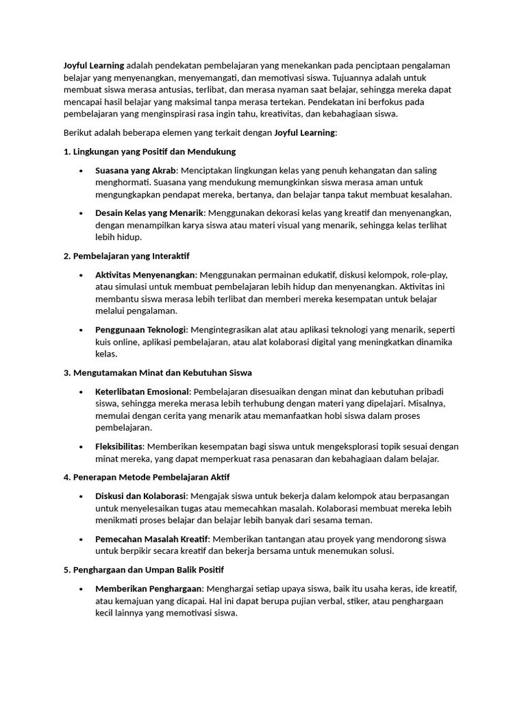 Pendekatan Joyful Learning dalam Pendidikan | PDF