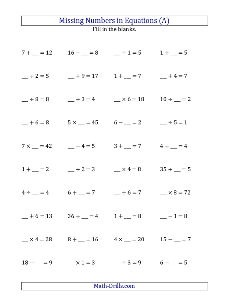 Fill in the Blanks Math Equations | PDF