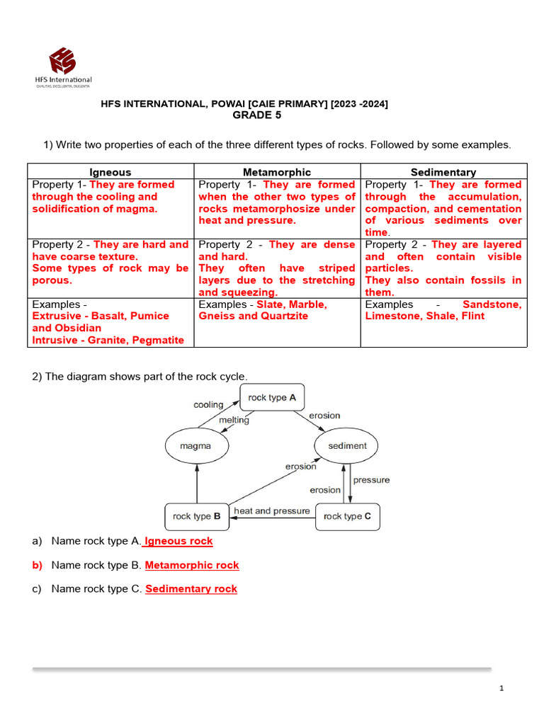 Science Practice Worksheet Grade 5 | PDF | Rock (Geology) | Sedimentary ...