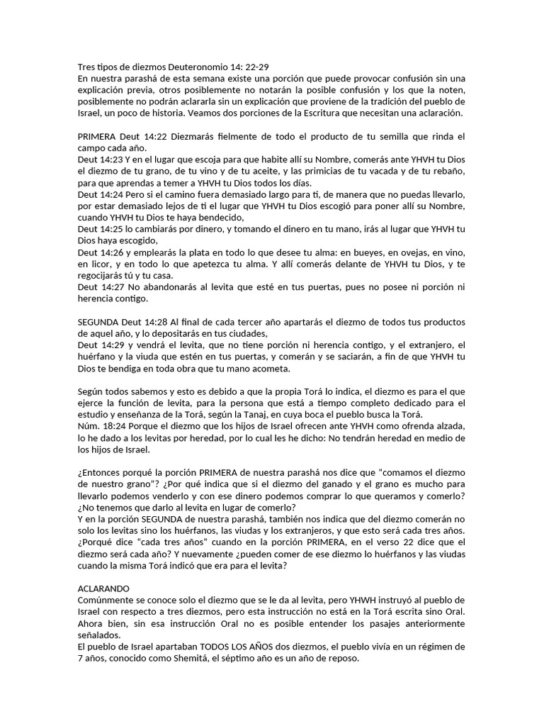 Tres tipos de diezmos en Deuteronomio 14 | PDF | Diezmo | Sucot